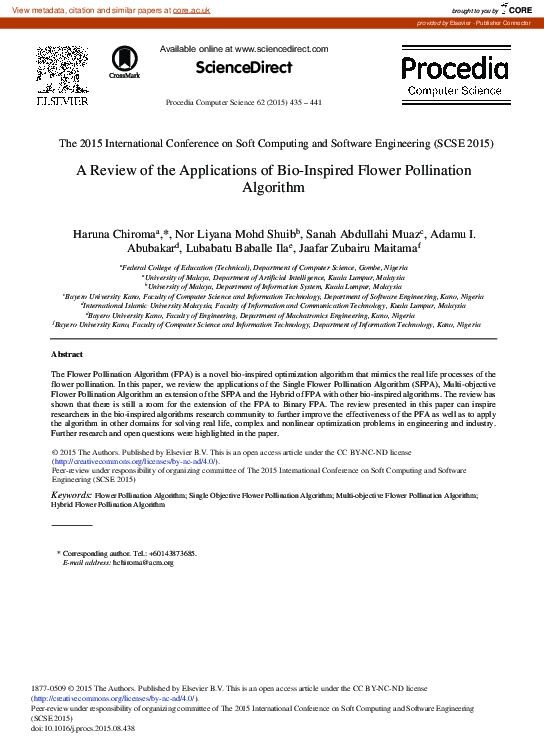 (PDF) A Review of the Applications of Bio-inspired Flower Pollination Algorithm
