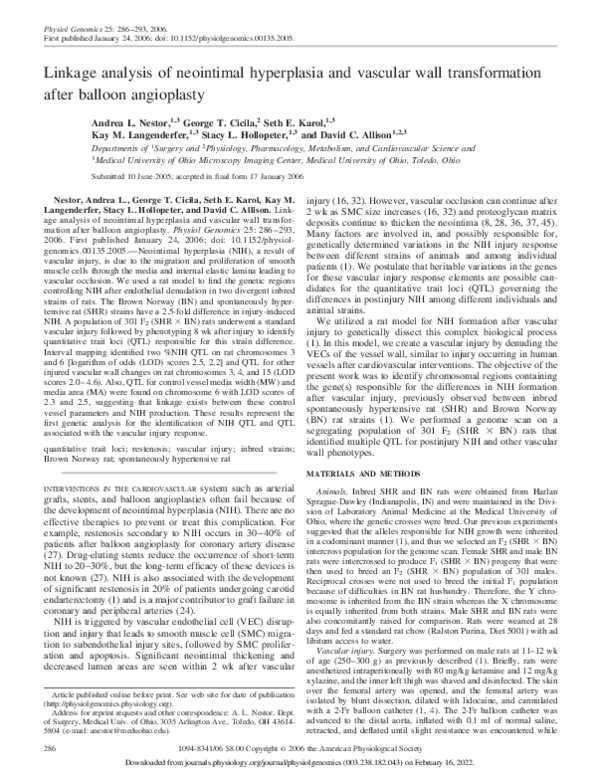 (PDF) Linkage analysis of neointimal hyperplasia and vascular wall ...