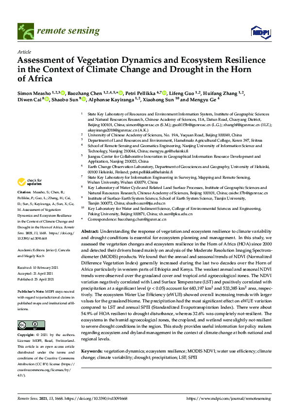 (PDF) Assessment of Vegetation Dynamics and Ecosystem Resilience in the ...