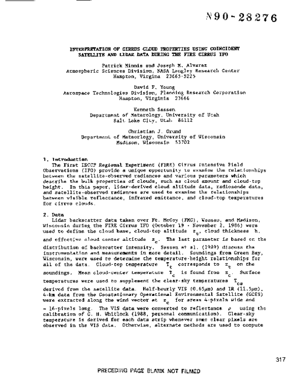 (PDF) Interpretation of Cirrus Cloud Properties Using Coincident Satellite and Lidar Data Dur/NG ...