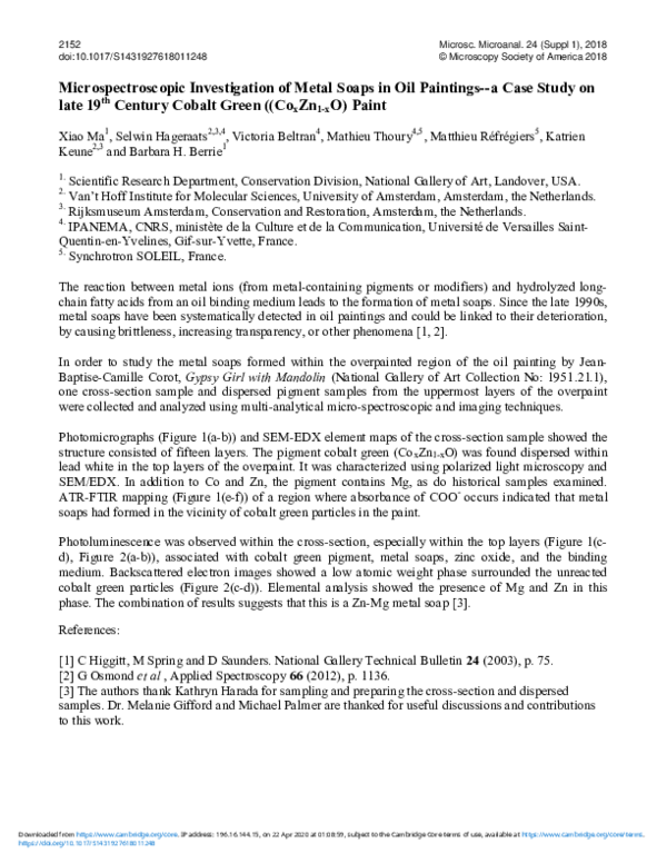 (PDF) Microspectroscopic Investigation of Metal Soaps in Oil Paintings--a Case Study on late ...