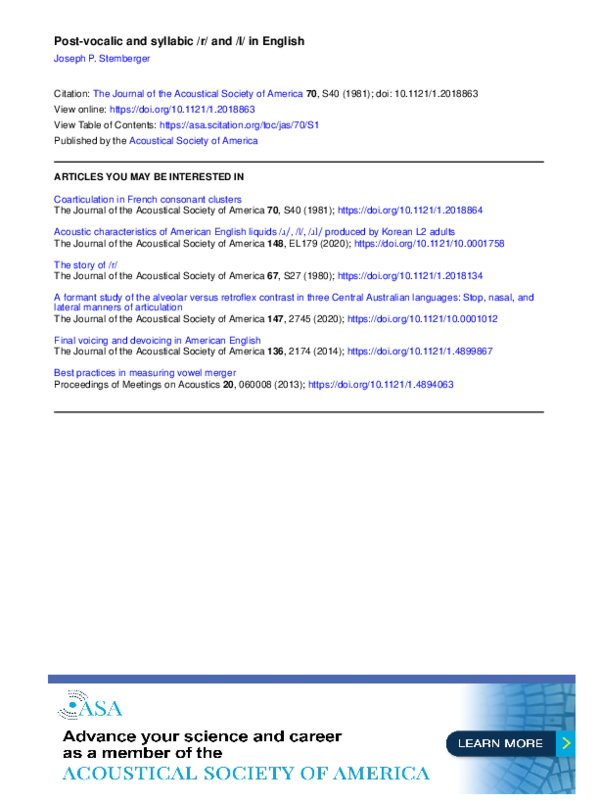 (PDF) Post-vocalic and syllabic /r/ and /l/ in English