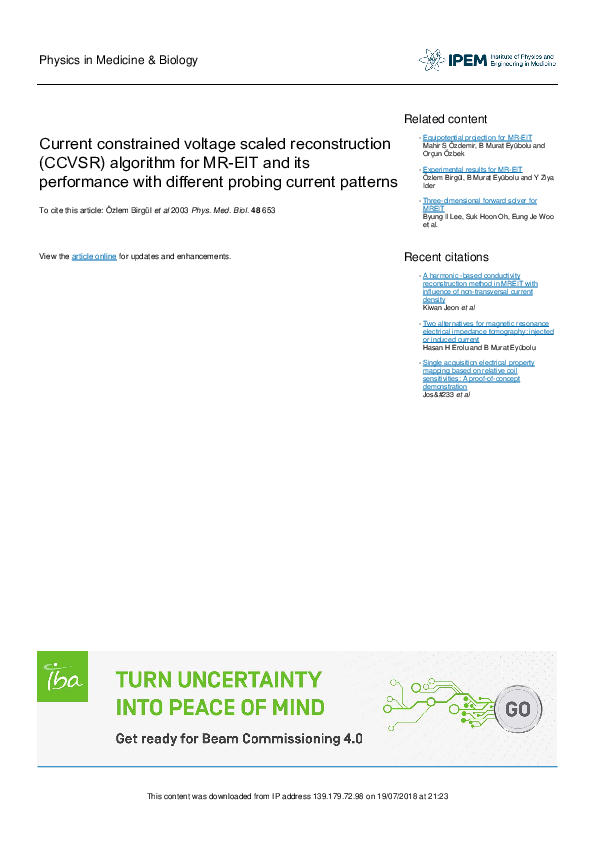 Pdf Current Constrained Voltage Scaled Reconstruction Ccvsr Algorithm For Mr Eit And Its