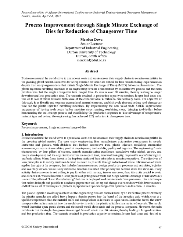 (PDF) Process Improvement through Single Minute Exchange of Dies for ...