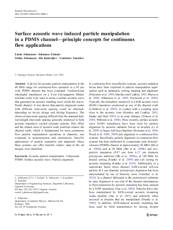 (PDF) Surface acoustic wave induced particle manipulation in a PDMS ...