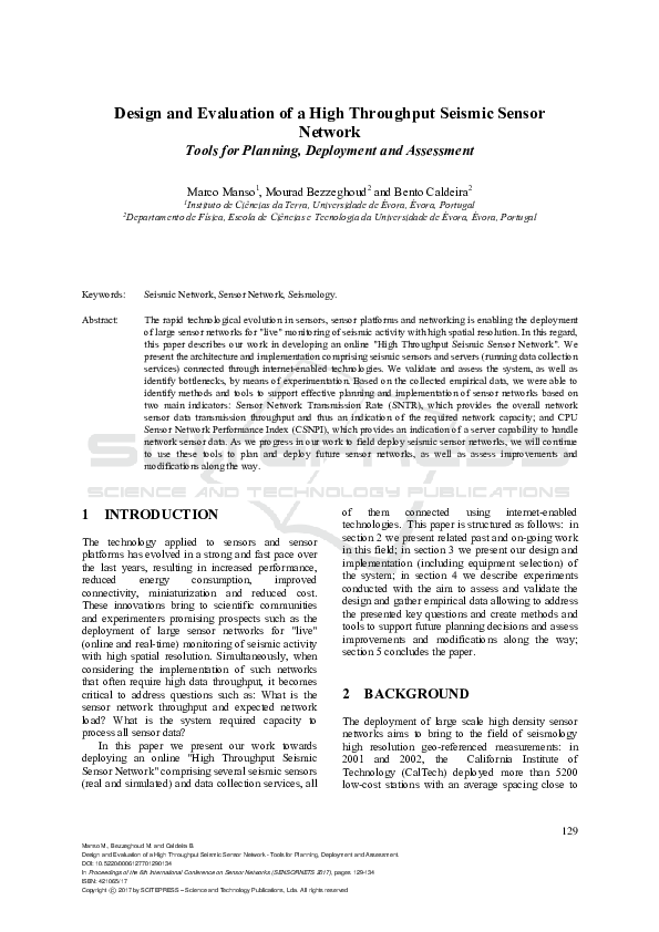 (PDF) Design and Evaluation of a High Throughput Seismic Sensor Network - Tools for Planning ...
