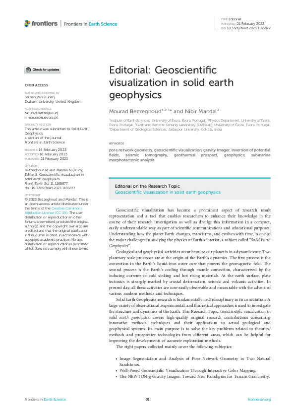 (PDF) Editorial: Geoscientific visualization in solid earth geophysics