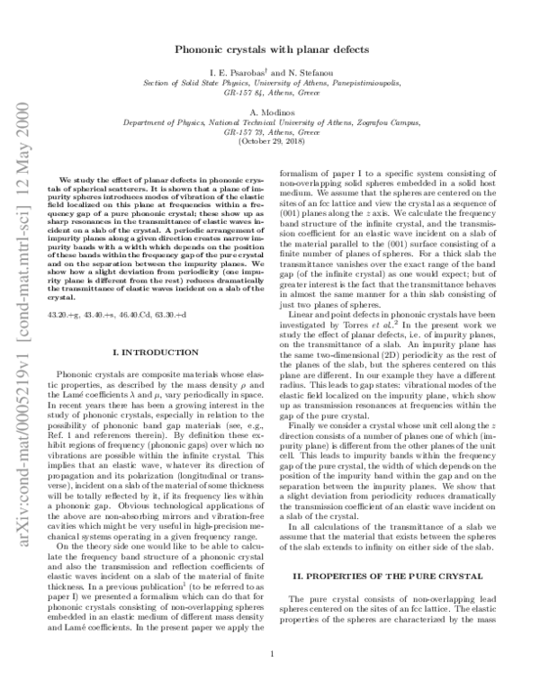 (PDF) Phononic crystals with planar defects