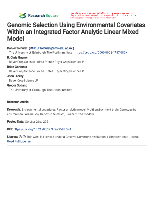(PDF) Genomic Selection Using Environmental Covariates Within an ...