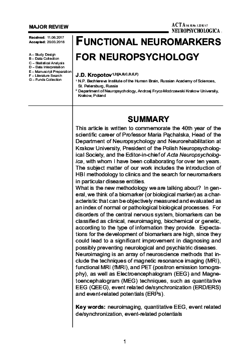 (PDF) Functional neuromarkers for neuropsychology