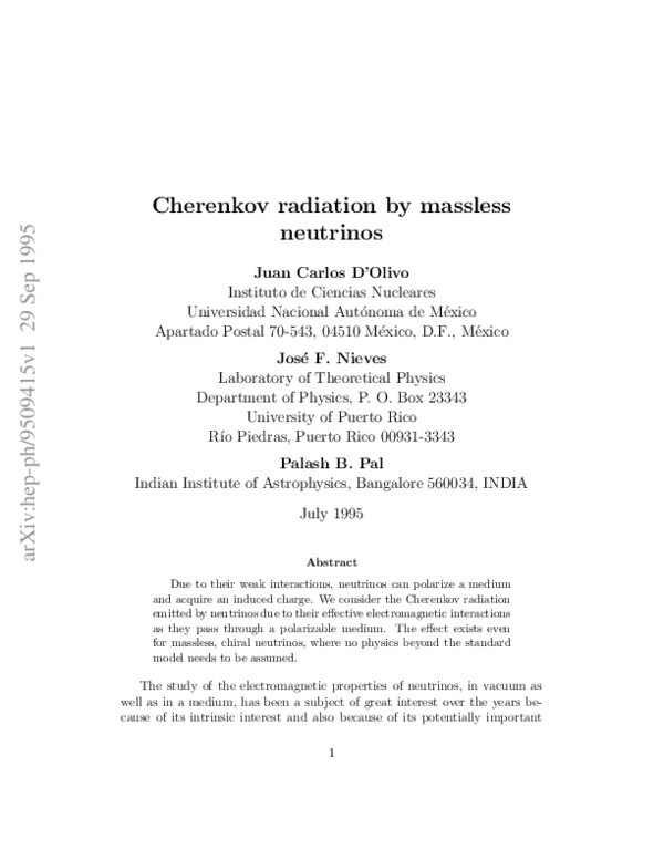 (PDF) Cherenkov radiation by massless neutrinos