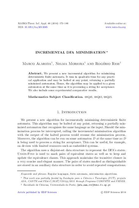 (PDF) Incremental DFA minimisation