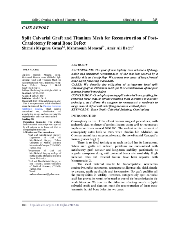 (PDF) Split calvarial graft and titanium mesh for reconstruction of ...