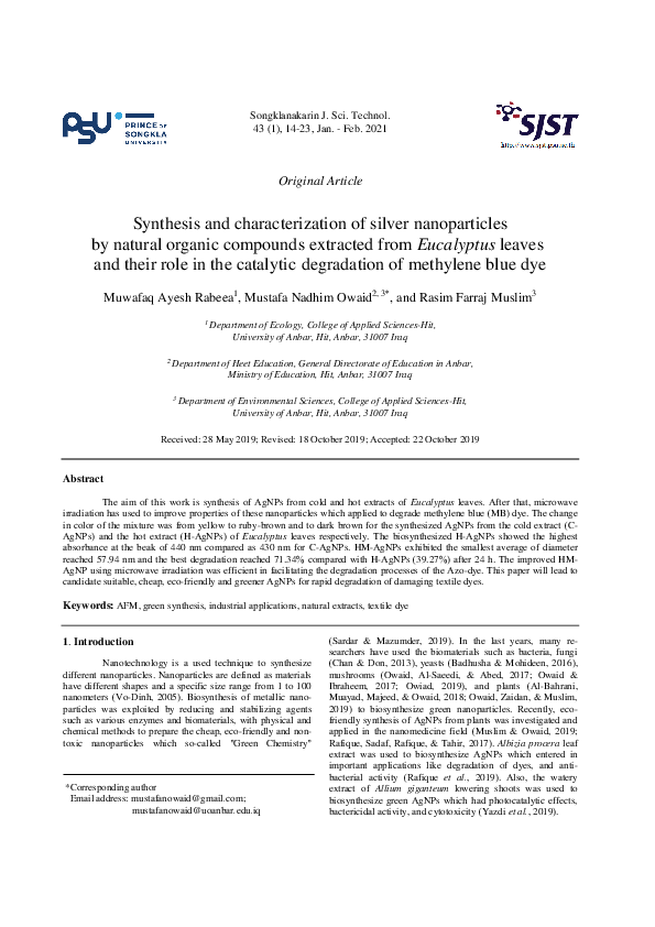 (PDF) Synthesis and characterization of silver nanoparticles by natural ...