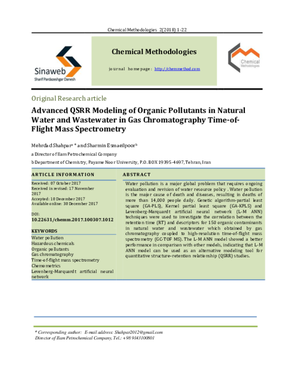 (PDF) Advanced QSRR Modeling of Organic Pollutants in Natural Water and ...