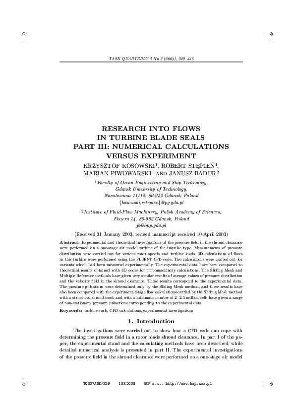 (PDF) Research Into Flows in Turbine Blade Seals Part III: Numerical ...