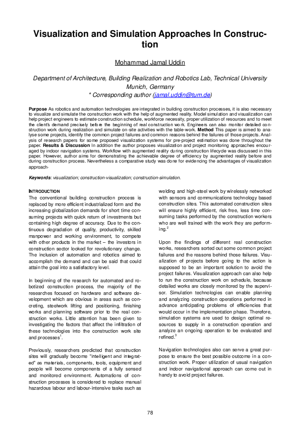 (PDF) Visualization And Simulation Approaches In Construction