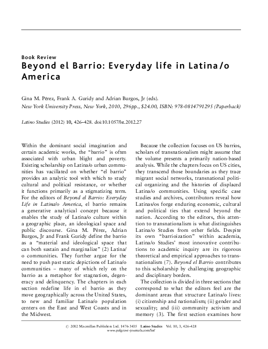 (PDF) Beyond El Barrio: Everyday Life in Latina/o America