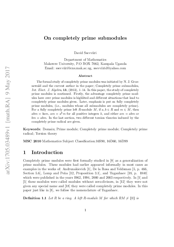 (PDF) Completely prime submodules