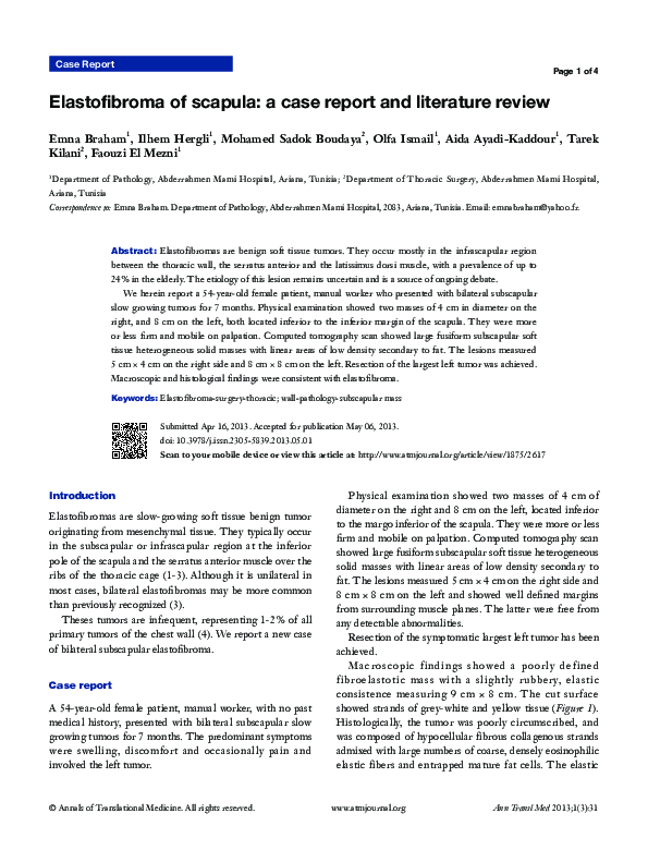 (PDF) Elastofibroma of scapula: a case report and literature review ...
