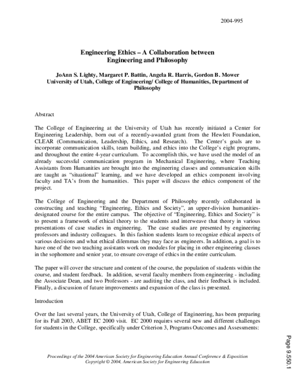 (PDF) Engineering Ethics A Collaboration Between Engineering And Philosophy