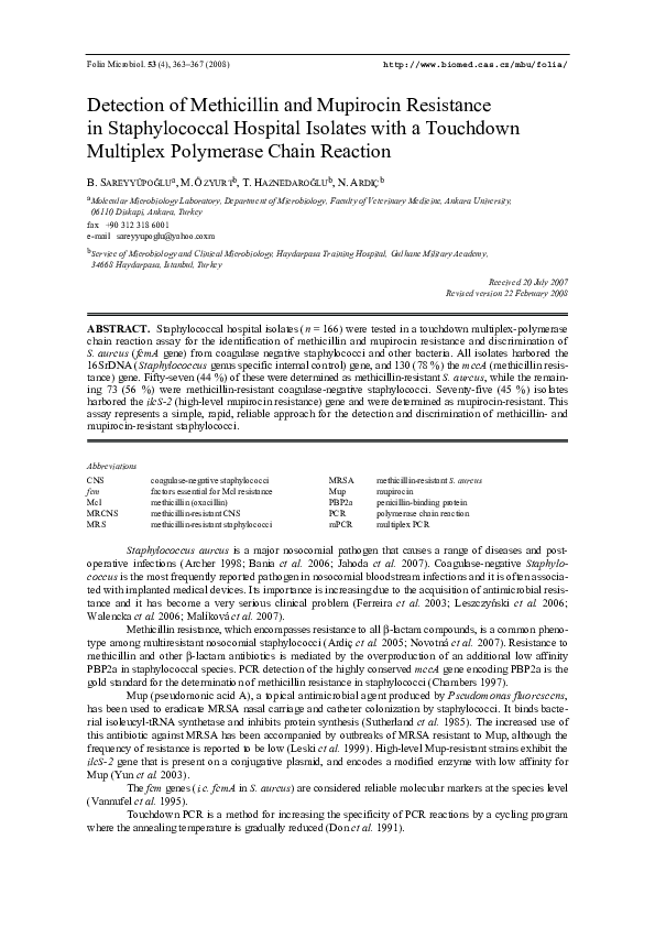 (PDF) Detection of methicillin and mupirocin resistance in ...