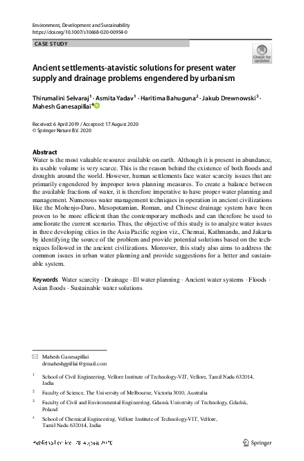 (PDF) Ancient settlements-atavistic solutions for present water supply and drainage problems ...