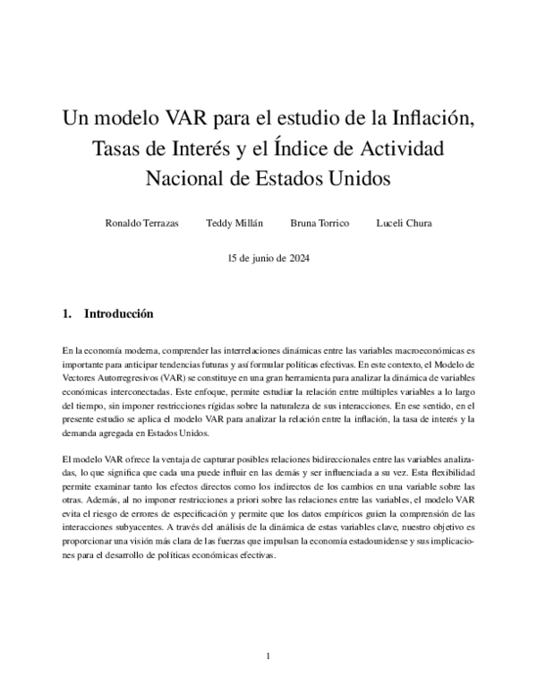 (PDF) Un modelo VAR para el estudio de la Inflación, Tasas de Interés y ...