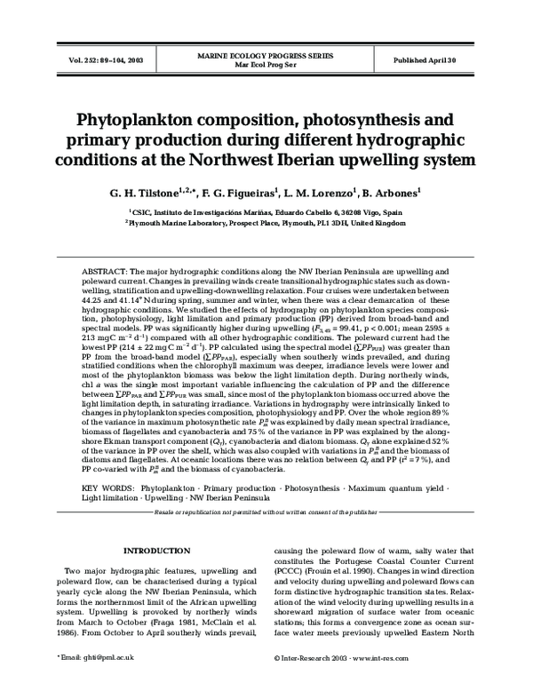 (PDF) Phytoplankton composition, photosynthesis and primary production ...