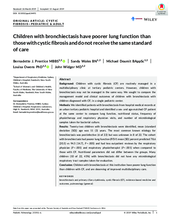 (PDF) Children with bronchiectasis have poorer lung function than those ...