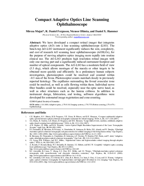 (PDF) Compact adaptive optics line scanning ophthalmoscope