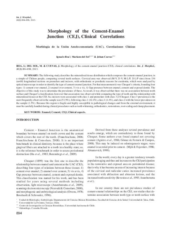 (PDF) Morphology of the Cement-Enamel Junction (CEJ), Clinical Correlations