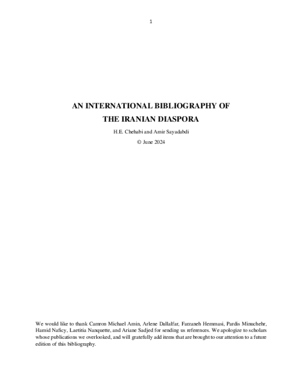 (PDF) AN INTERNATIONAL BIBLIOGRAPHY OF THE IRANIAN DIASPORA