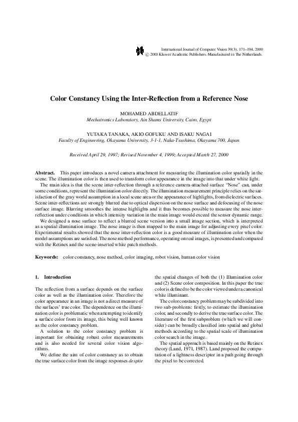 (PDF) Color Constancy Using the Inter-Reflection from a Reference Nose