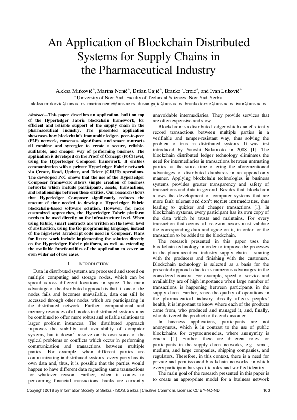 (PDF) An Application of Blockchain Distributed Systems for Supply Chains in the Pharmaceutical ...