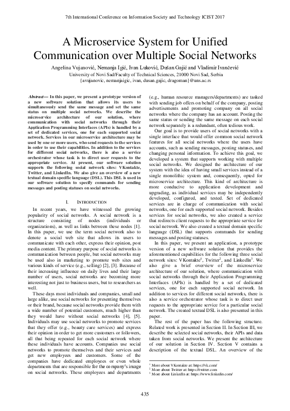 (PDF) A Microservice System for Unified Communication over Multiple Social Networks