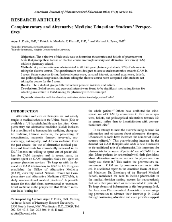 (PDF) Complementary and Alternative Medicine Education: Students' Perspectives