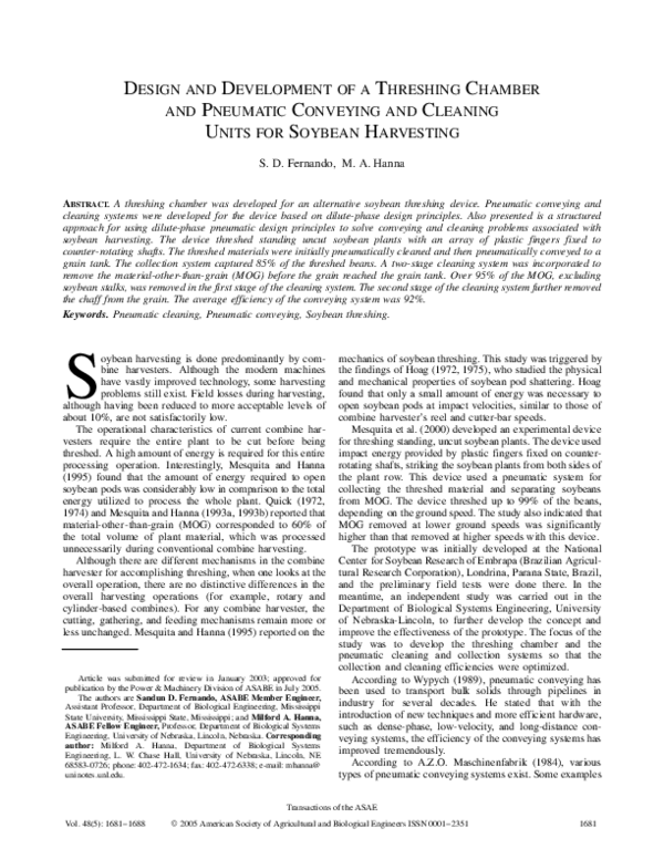 (PDF) Design and Development of a Threshing Chamber and Pneumatic ...
