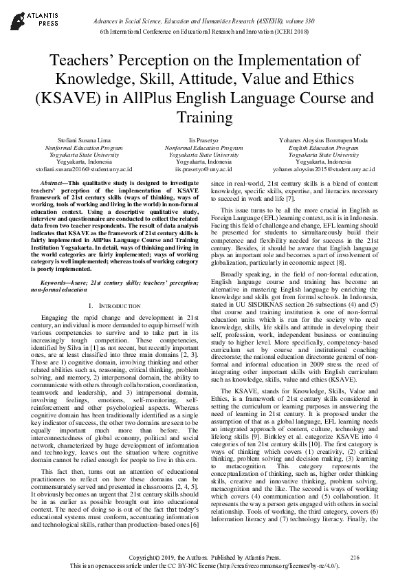 (PDF) Teachers’ Perception on the Implementation of Knowledge, Skill ...