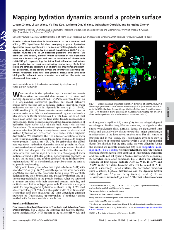(PDF) Mapping hydration dynamics around a protein surface