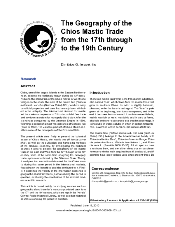 (PDF) The Geography of the Chios Mastic Trade from the 17th through to the 19th Century