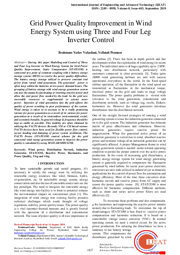 (PDF) Grid Power Quality Improvement in Wind Energy System using Three ...