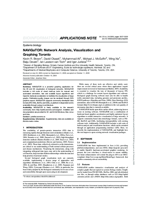 (PDF) NAViGaTOR: Network Analysis, Visualization and Graphing Toronto