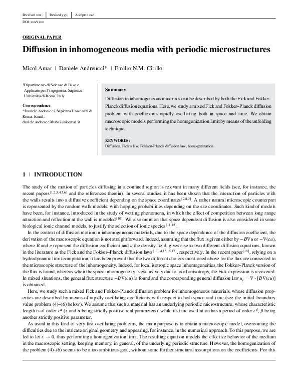 (PDF) Diffusion in inhomogeneous media with periodic microstructures