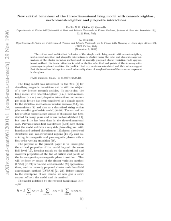 (PDF) Critical behavior of the three-dimensional Ising model with nearest-neighbor, next-nearest ...