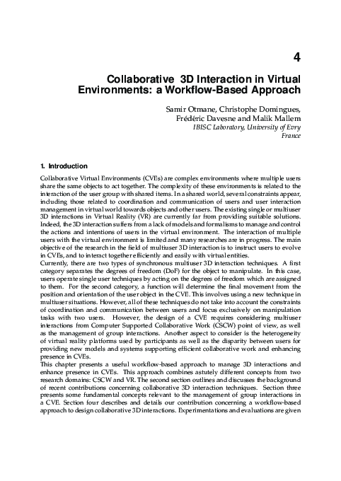 (PDF) Collaborative 3D Interaction in Virtual Environments: a Workflow-based Approach