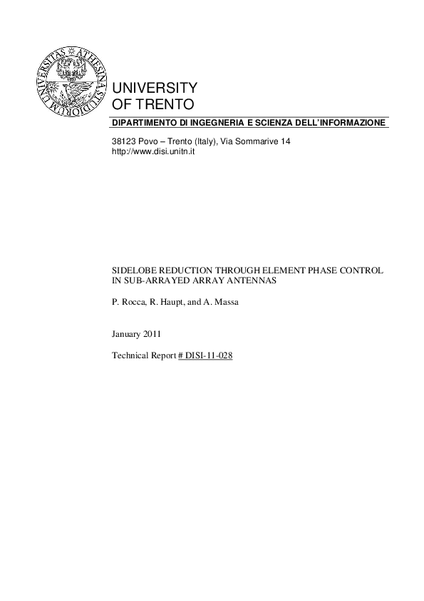 Pdf Sidelobe Reduction Through Element Phase Control In Uniform Subarrayed Array Antennas
