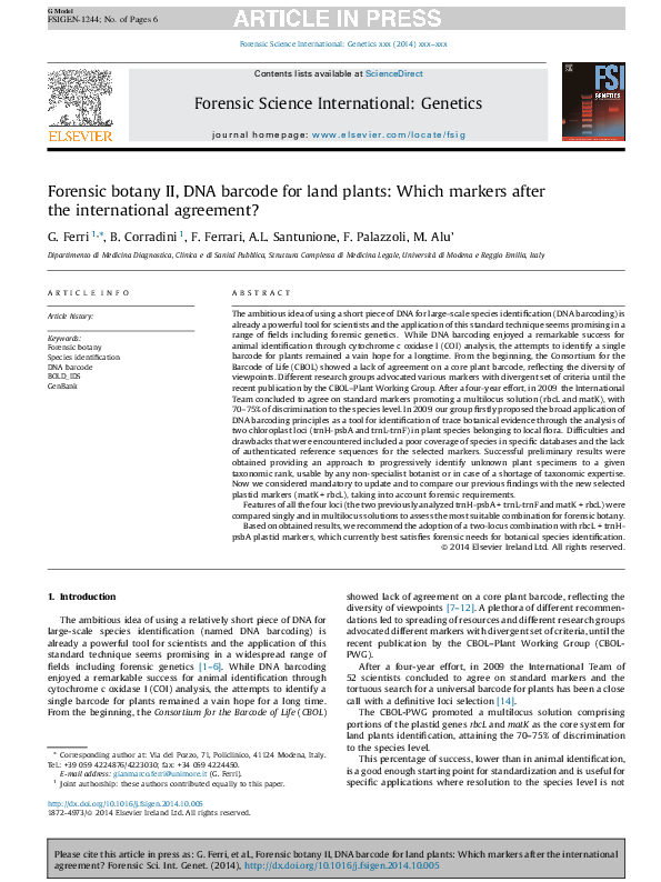 (PDF) Forensic botany II, DNA barcode for land plants: Which markers ...