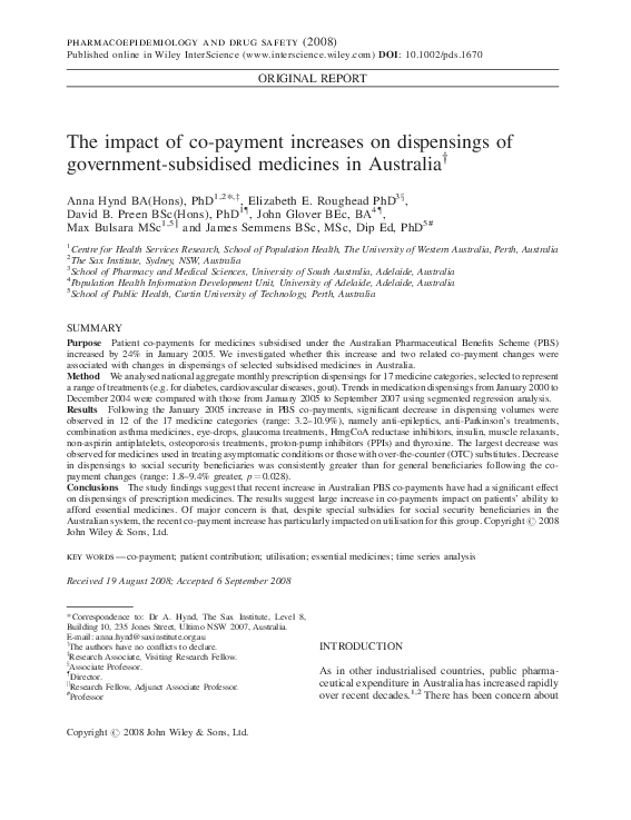 (PDF) The impact of co-payment increases on dispensings of government-subsidised medicines in ...