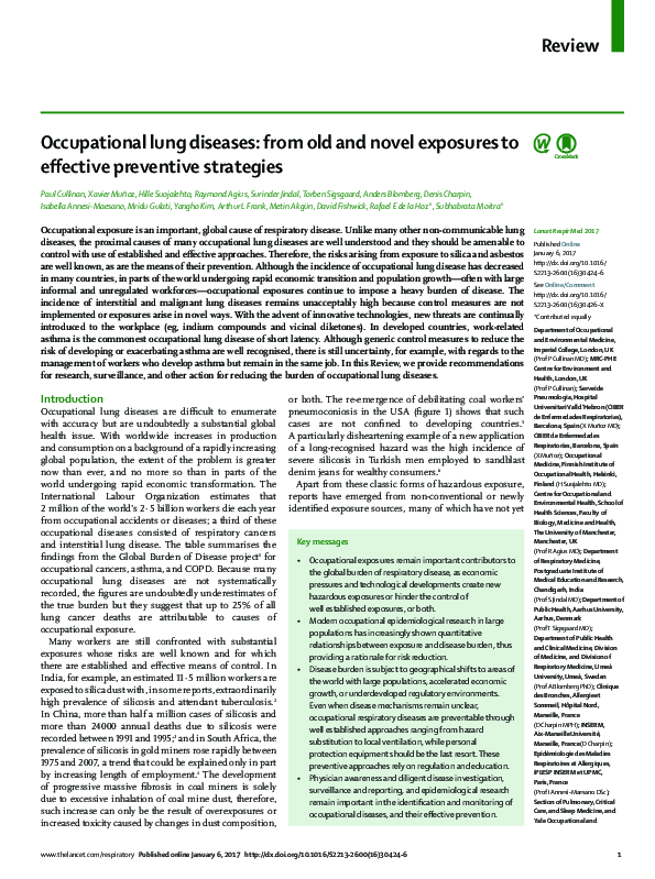 (PDF) Occupational lung diseases: from old and novel exposures to effective preventive strategies